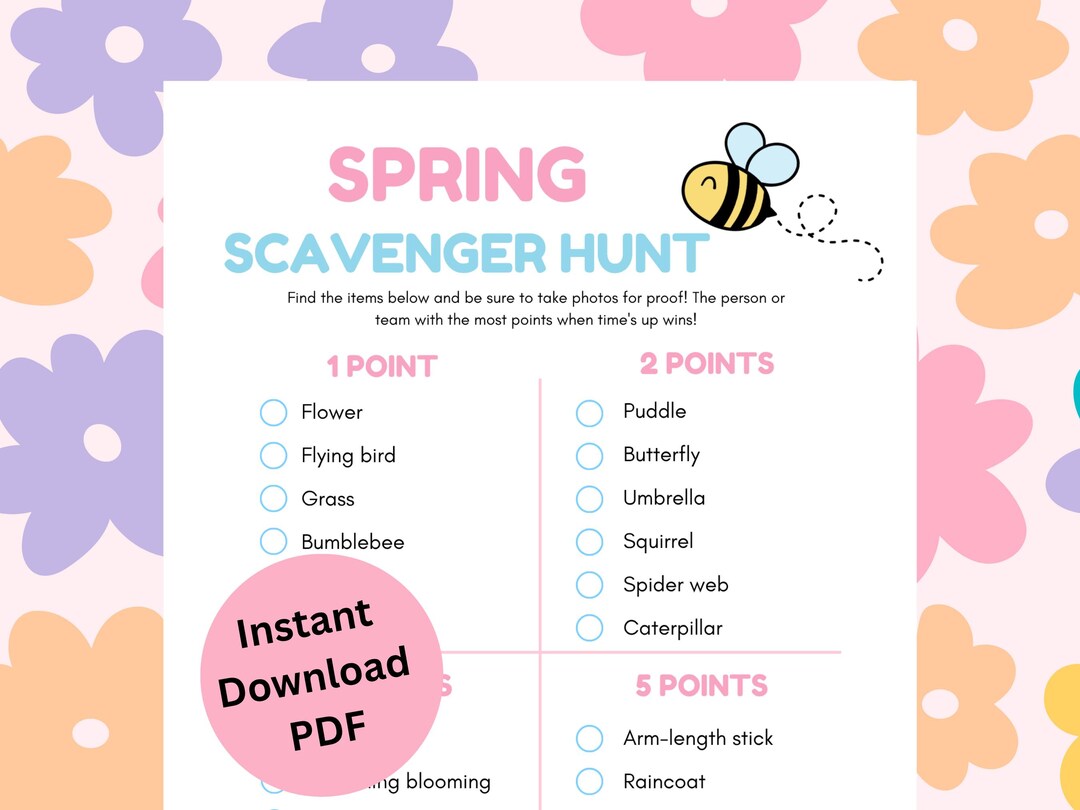 Spring Scavenger Hunt Printable for Kids | Outdoor Nature Hunt Game ...