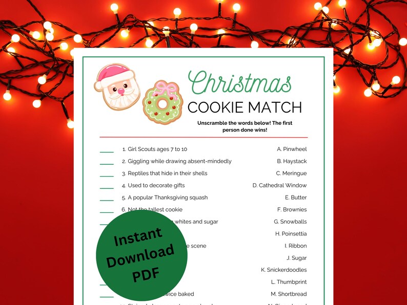 Christmas Trivia Game | Printable Cookie Match Activity - Etsy Australia