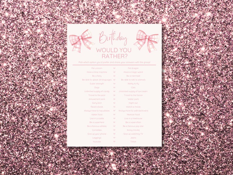 Would You Rather Game Printable | Teen Birthday Party Game | Girls ...