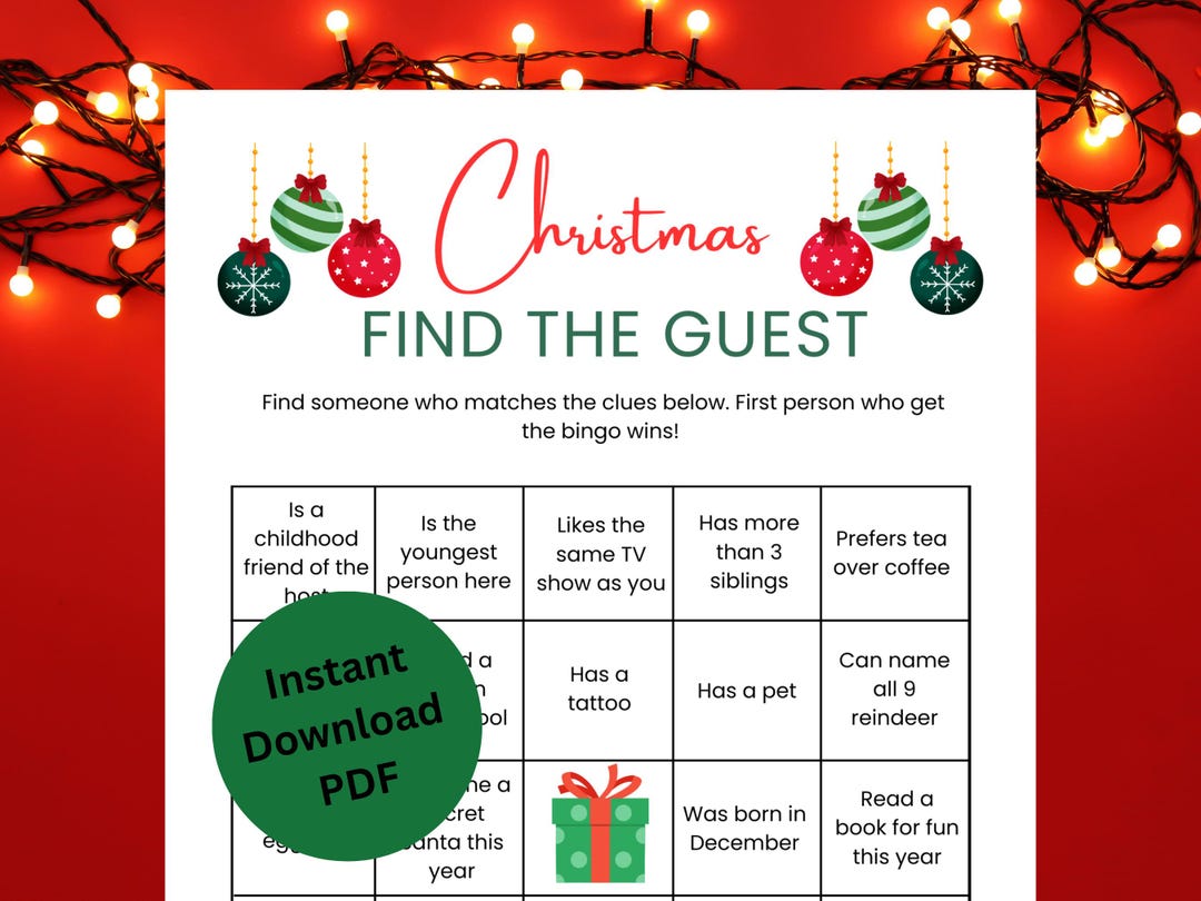 Christmas Find the Guest Bingo Game |printable Find Someone Who ...