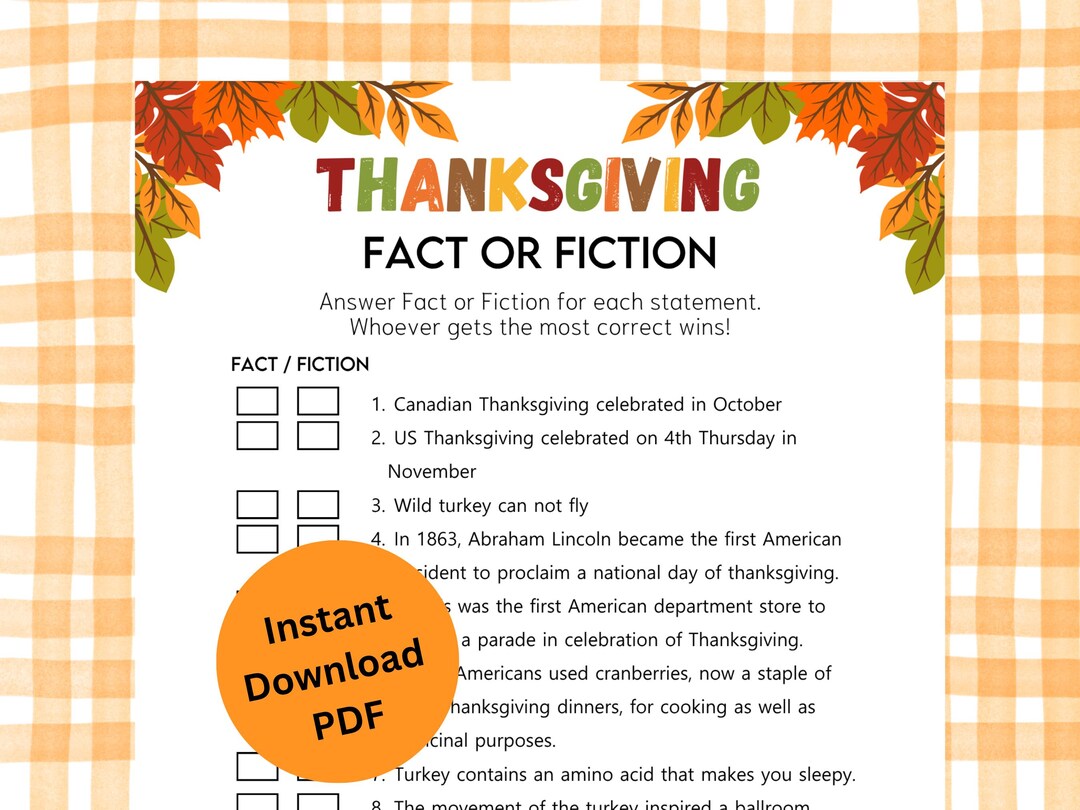Thanksgiving Fact or Fiction Trivia Game | Printable Family and ...