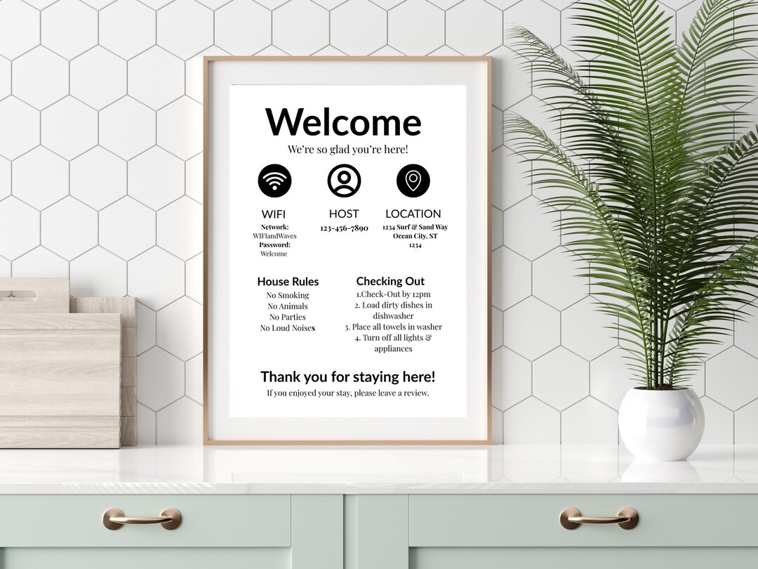 Custom Airbnb Welcome Sign Template | WIFI Sign | Digital Download - Etsy