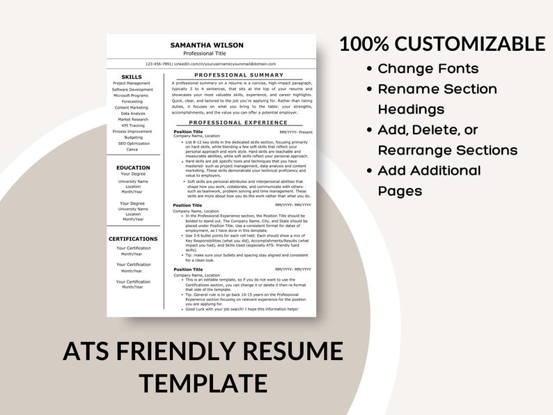 ATS Friendly Resume Template | Modern Editable CV for Job Search ...