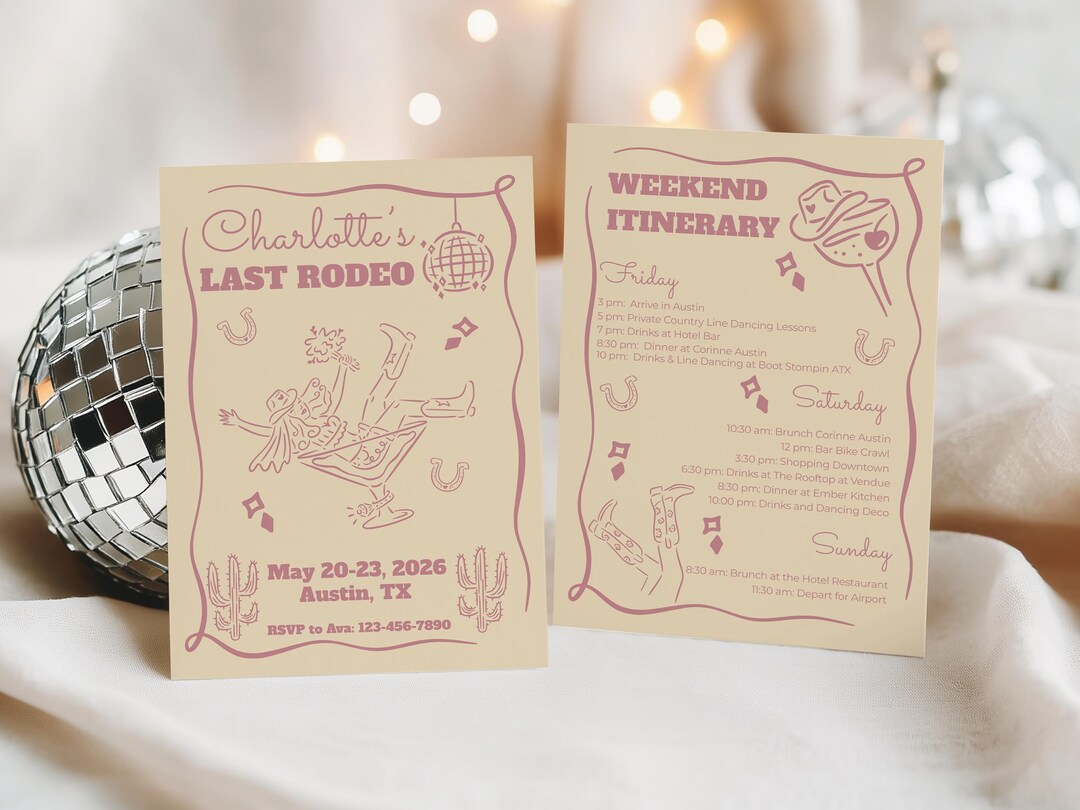 Last Rodeo Bachelorette Party Invitation and Itinerary Template ...