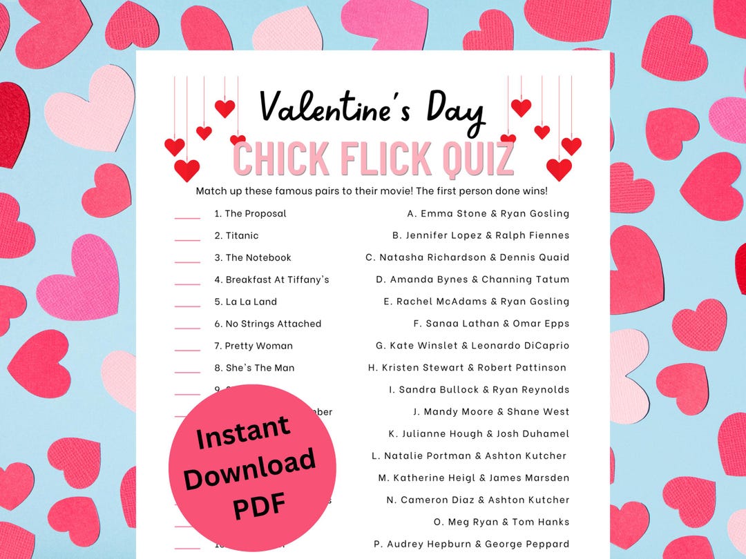 Valentines Day Trivia Game Printable | Funny Valentine Party Game ...