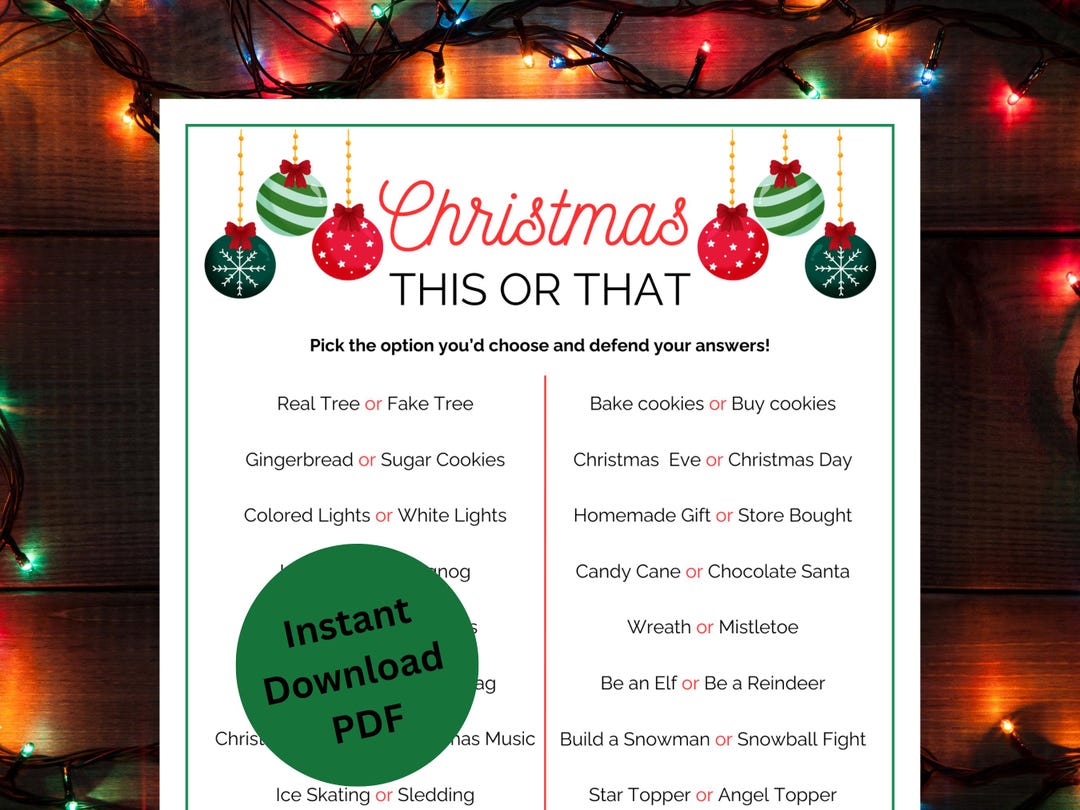 Christmas This or That Game | Printable Icebreaker Activity - Etsy