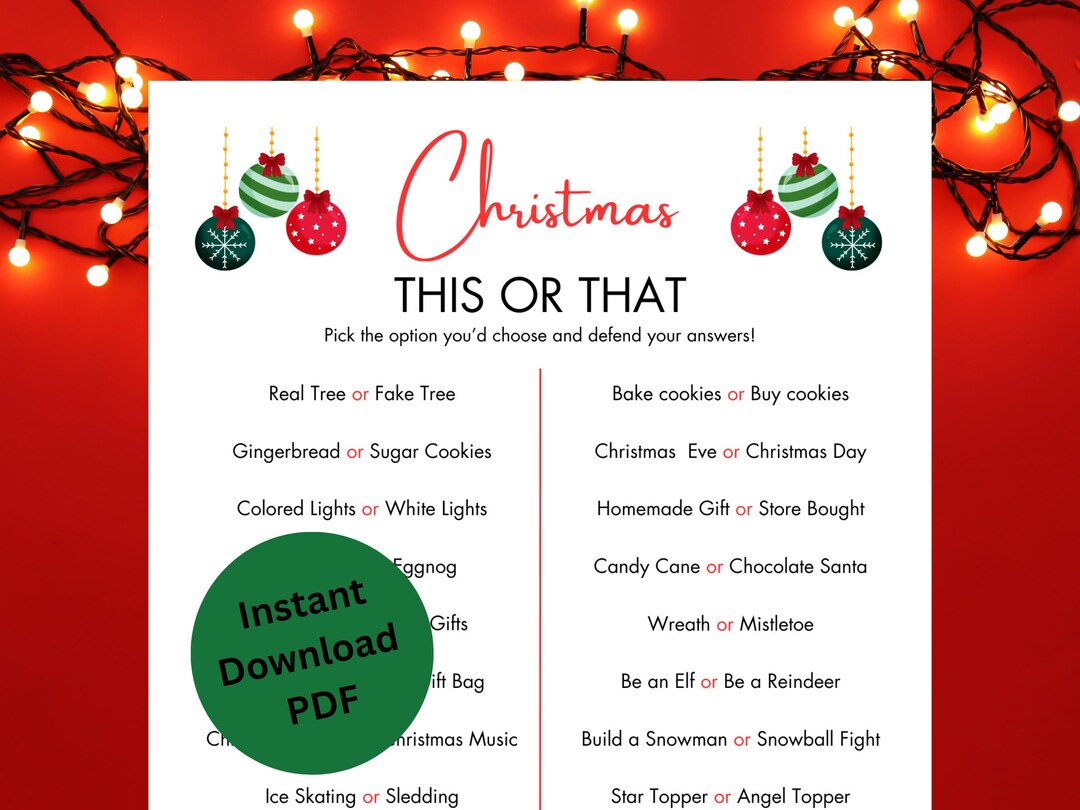 Christmas This or That Game Printable | Would You Rather Christmas Game ...