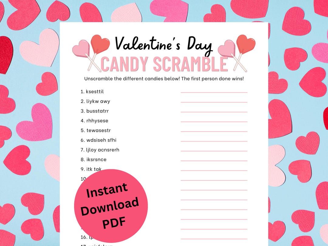 Valentines Word Scramble Game Printable | Candy Word Scramble ...