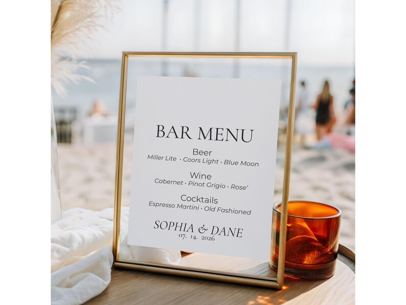 Editable Wedding Bar Menu Sign | Modern Wedding Drink Menu Template ...