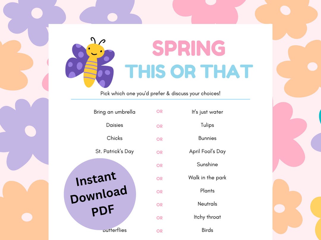Spring This or That Game Printable | Easter Would You Rather Game for ...