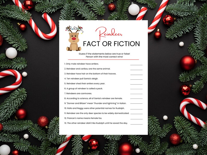Fact or Fiction Christmas Trivia Game: Printable Holiday Party Activity ...