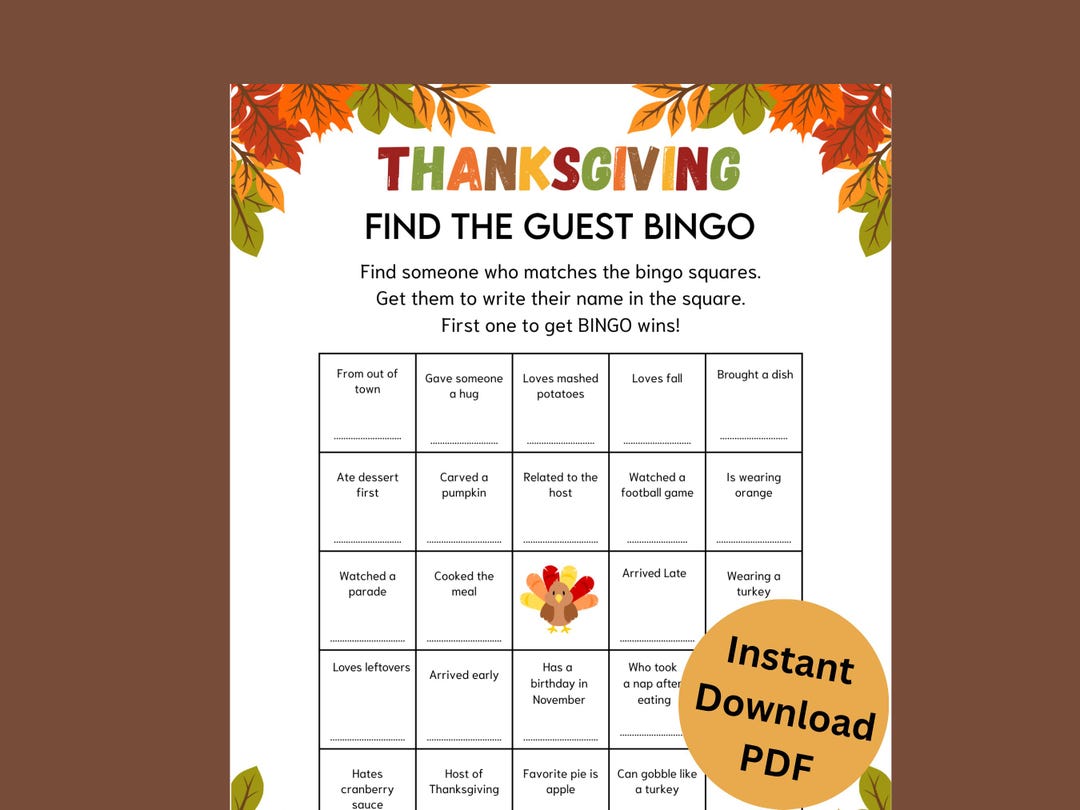 Thanksgiving Find the Guest Bingo | Printable Family Dinner Ice Breaker ...