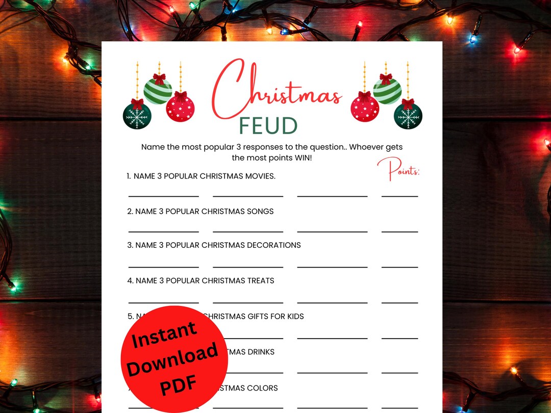 Printable Christmas Family Feud Trivia Game| Party Table Games for Kids ...
