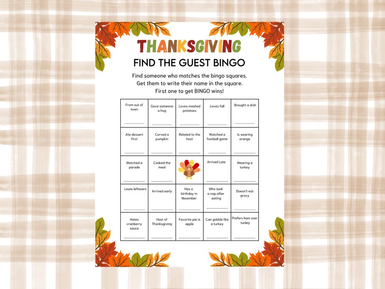 Thanksgiving Find the Guest Bingo | Printable Family Dinner Ice Breaker ...