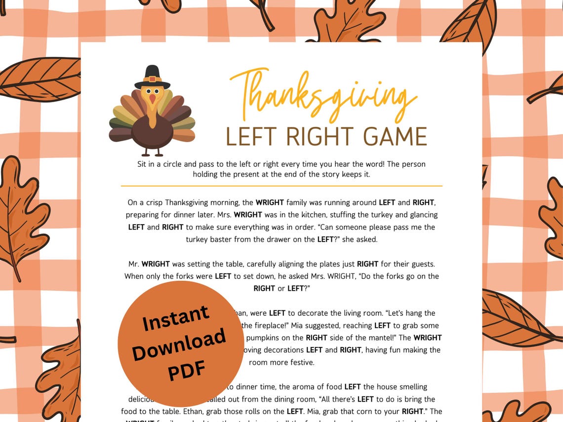Thanksgiving Left Right Game Printable | Thanksgiving Story Game ...