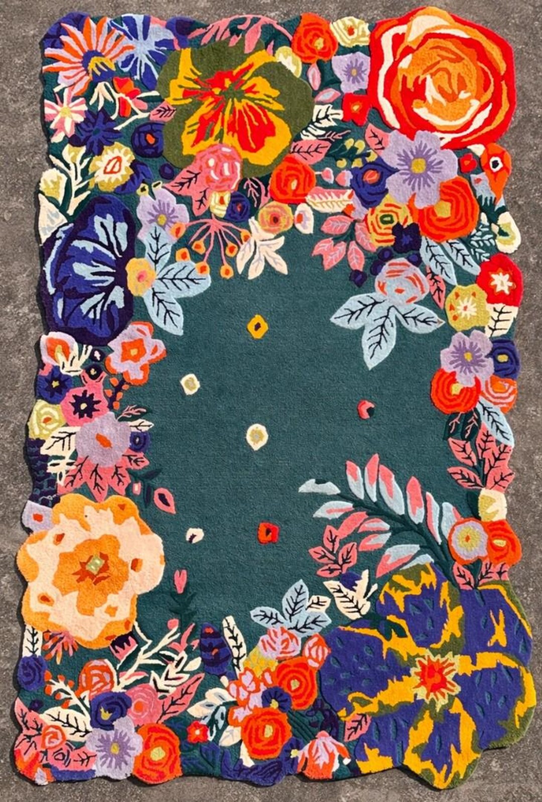 Hand Tufted Wool Floral Rug, Colorful Botanical Carpet, Boho Area Rug ...