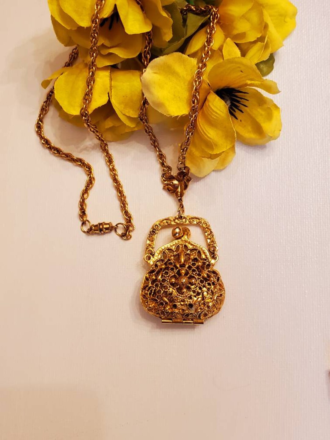 LARGE Purse Locket, Designer Art, Gold Purse, Functional, Locket Purse ...