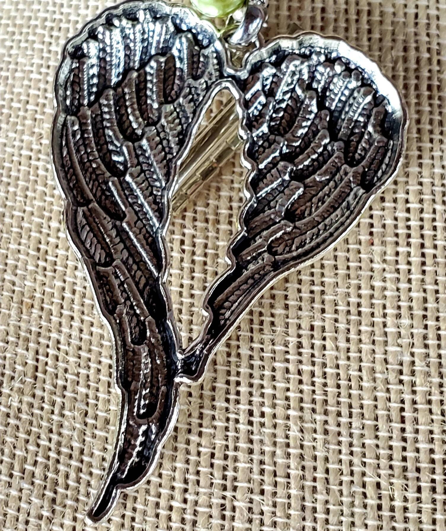 Olivine Pearl Angel Wing Necklace, Matching Set, Rhinestone Cross ...