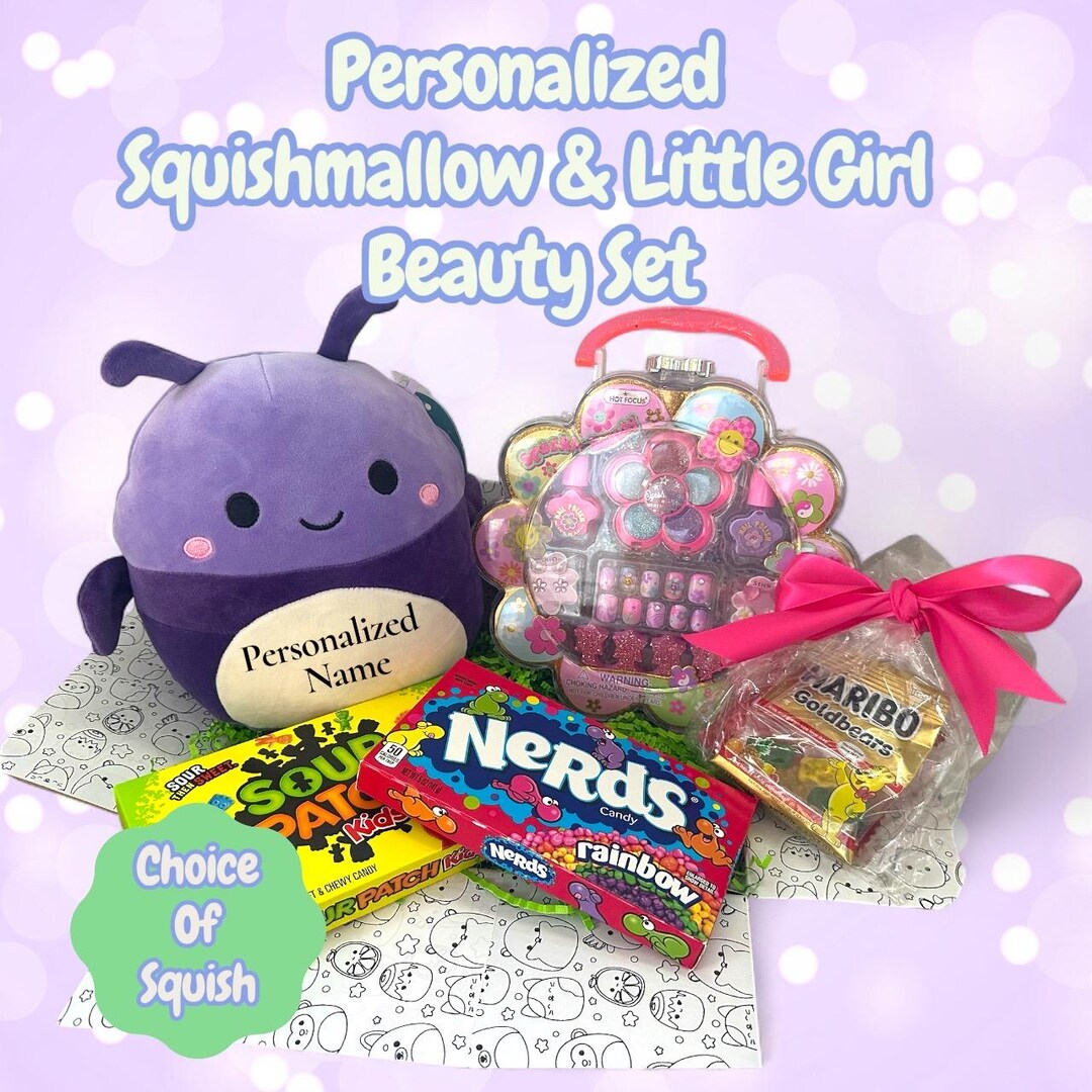 Personalized Squishmallow Gift Box - Plush With Kids Beauty Kit & Candy ...