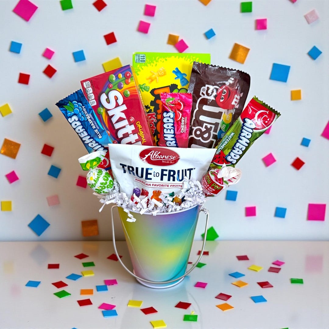 Full Size Candy Bouquet Arrangement – Assorted Candy Gift Bucket for ...