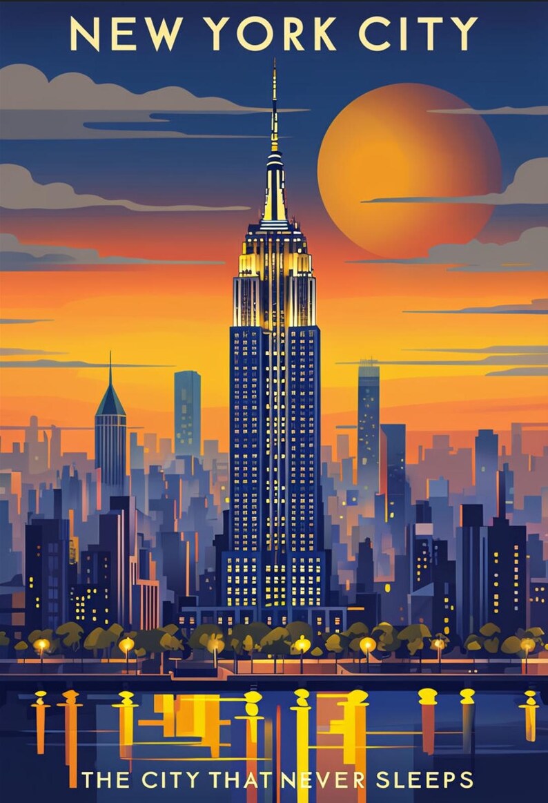 Vintage New York Skyline With Classic View of Empire State Building - Etsy
