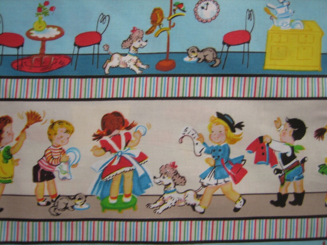Little Helpers border stripe Quilting Treasures VIP Exclusive | Etsy