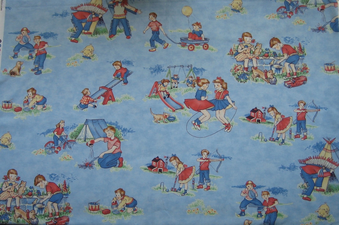 Let's Play, Scenes on Blue, by Moda Home ( 18 X 56 Inches ) EXTRA WIDE ...