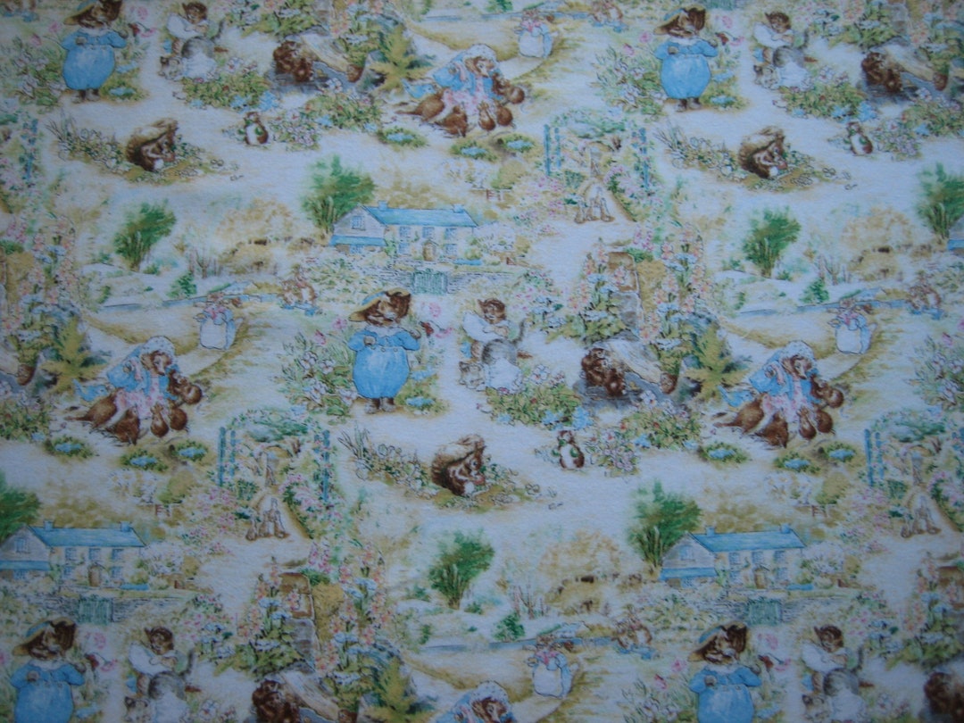Beatrix Potter Characters on Farm Scenes FLANNEL Fabric Quilting ...