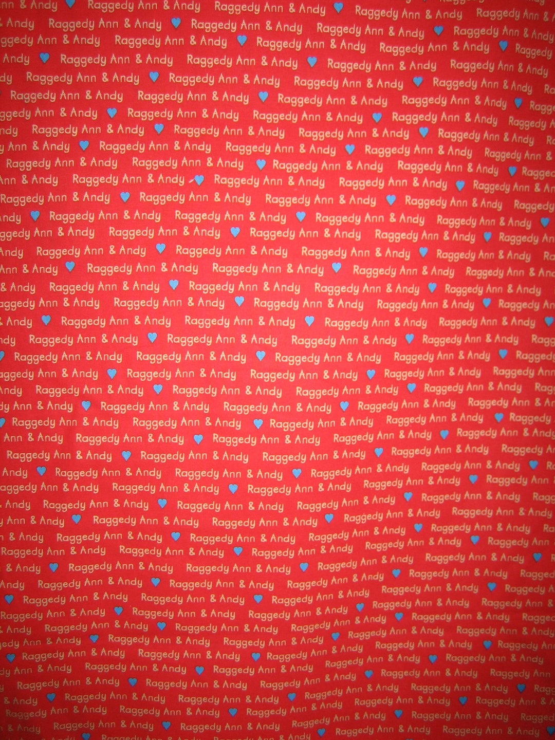 Raggedy Ann & Andy ALLOVER WORDS DARK on Red, with Raggedy Names by ...