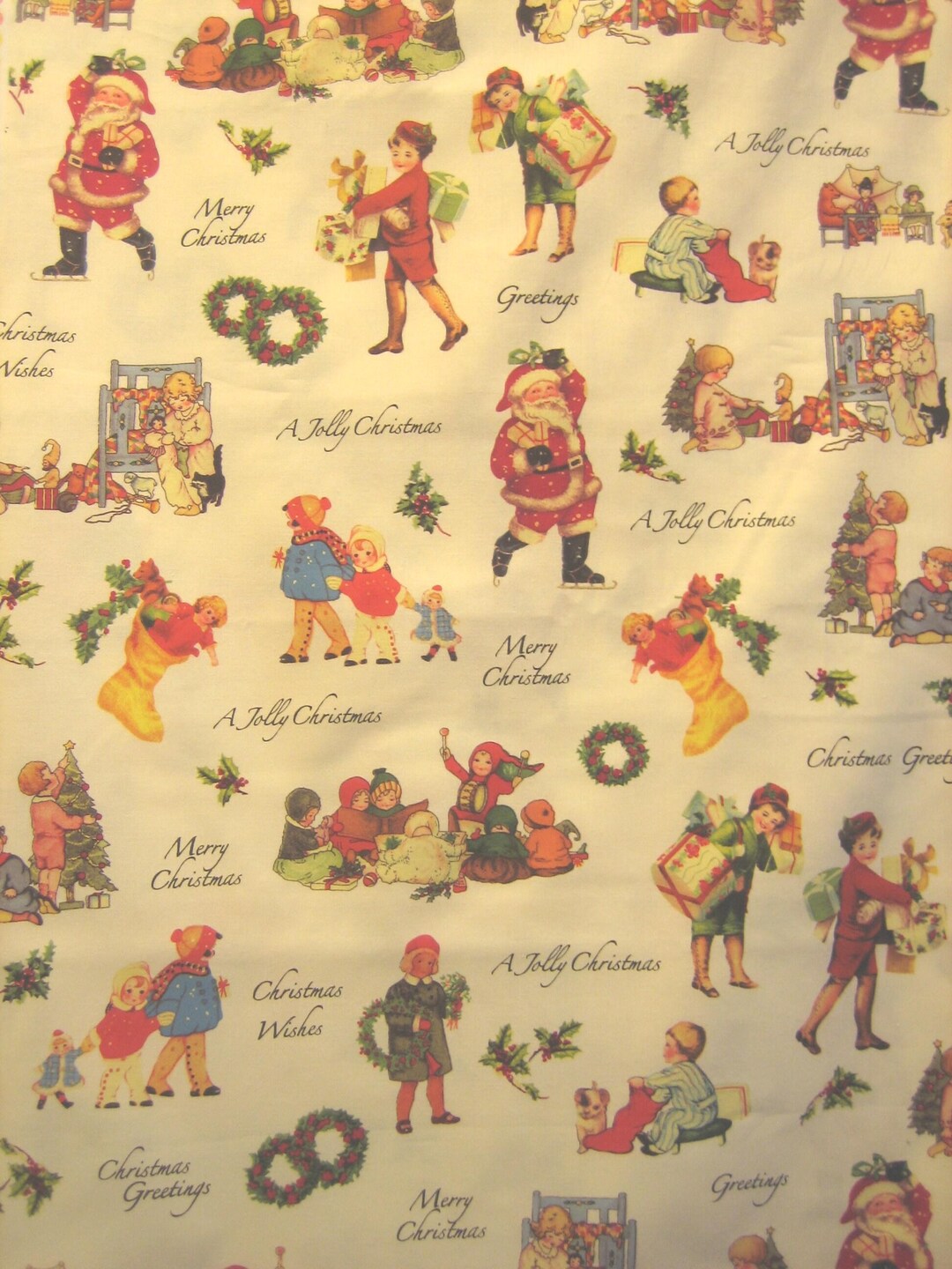 VERY RARE Vintage Merry Christmas Fabric Marcus Brothers Textiles, Inc ...