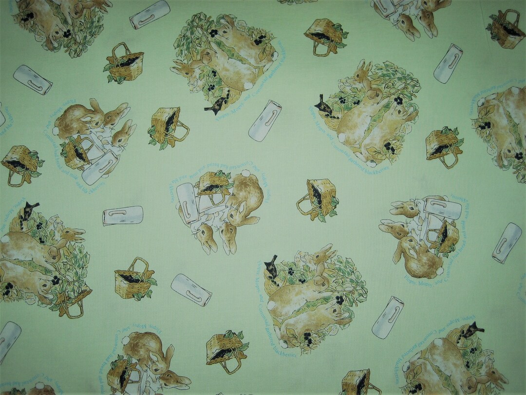Flopsy, Mopsy and Cotton-tail Beatrix Potter Mint Background( 18 X 44 ...