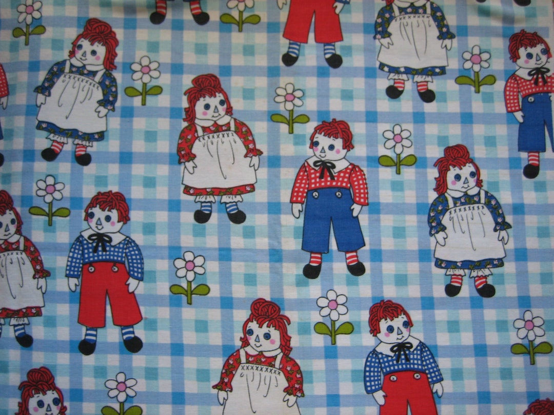 RARE : Raggedy Ann and Raggedy Andy Fabric, Look -a- Like, Screen Print ...