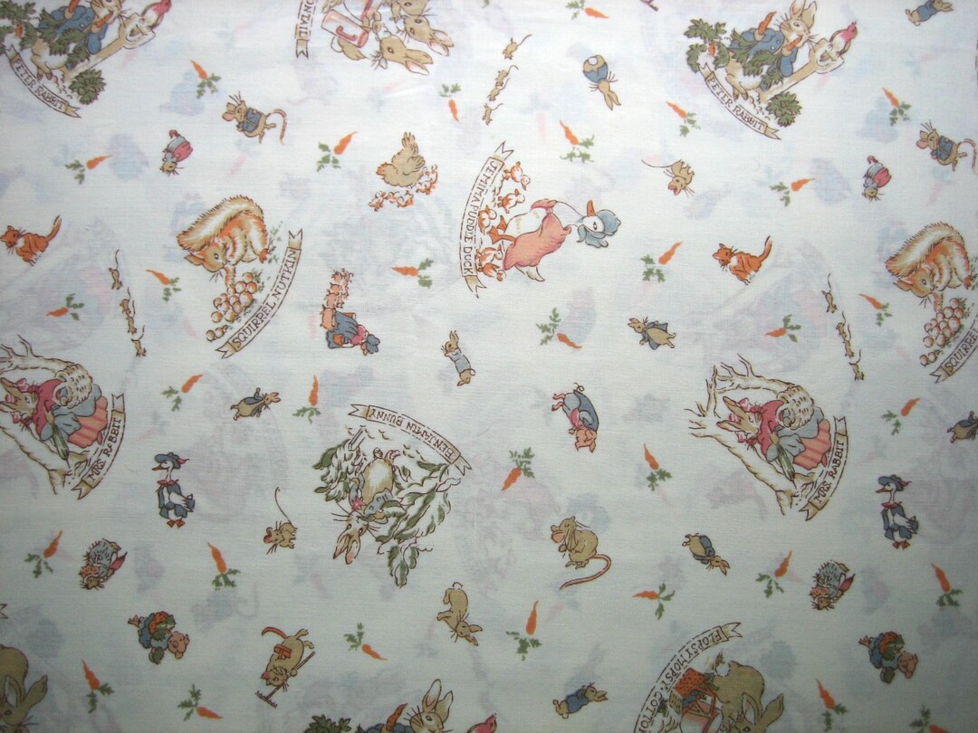 Beatrix Potter Fabric Characters , on Cream Background, With Names in ...