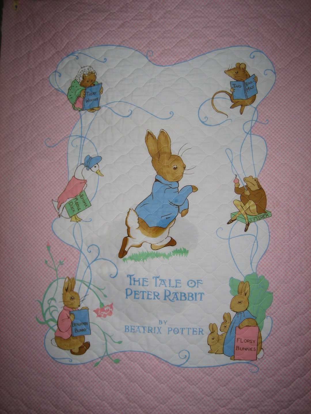 Peter Rabbit Quilted Fabric Panel on Pink ( Frederick Warne Springs ...