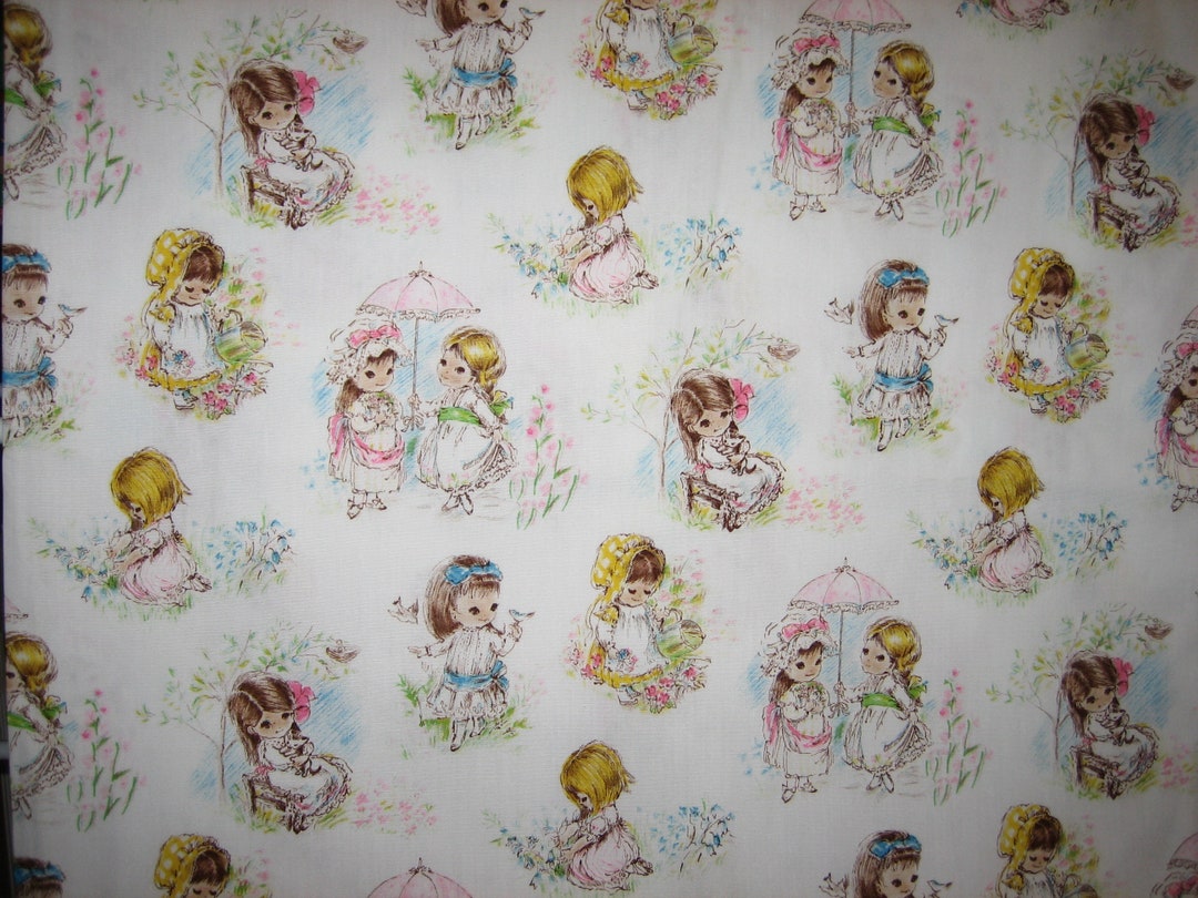 Old Fashioned Fabric With Little Girls Playing, Unbranded, on White ...