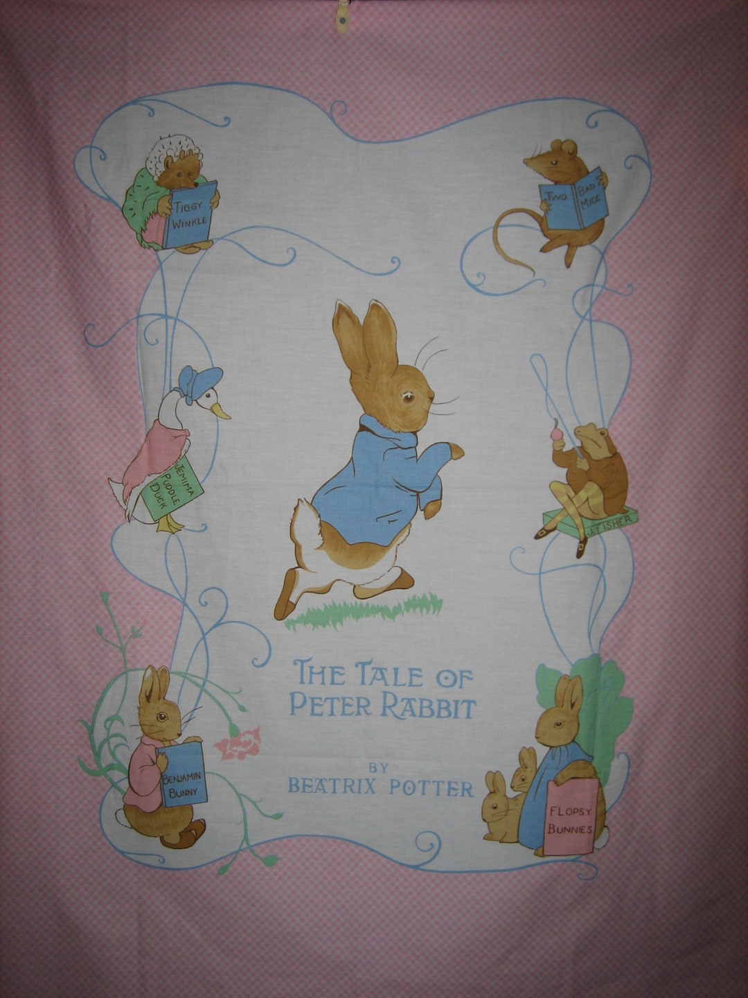 Peter Rabbit Pink Fabric Panel ( 1985 ) Springs Industries ( 44 X 33 ...
