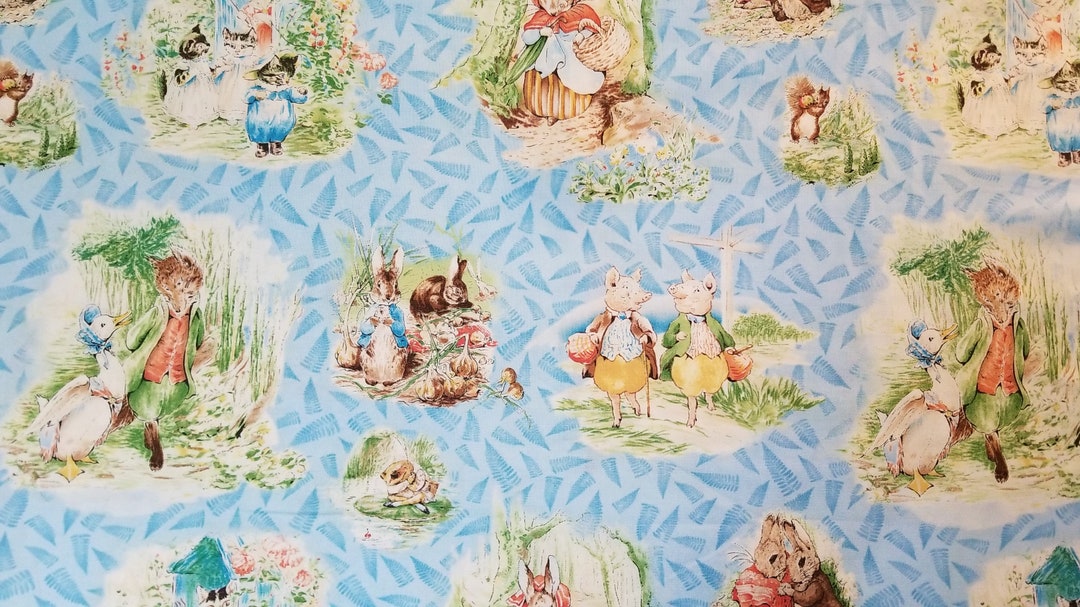 Beatrix Potter Characters on Blue Background Quilting Treasures Fabric ...