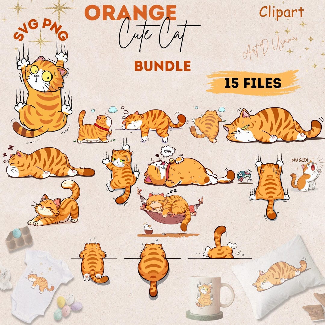Orange Cat Clipart Bundle | Cute Kitty Tabby Cat SVG PNG Files ...