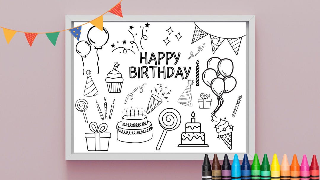 Birthday Coloring Page: Fun Party Activity for Kids (PDF Downloadable ...