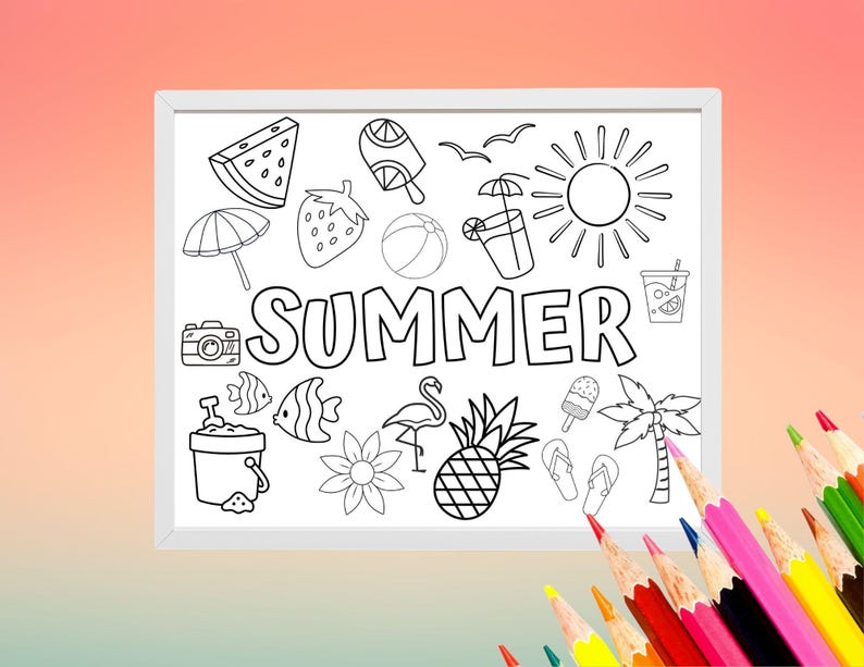 Kids Summer Coloring Page – Printable Summer Fun Activity, Beach, Ice ...