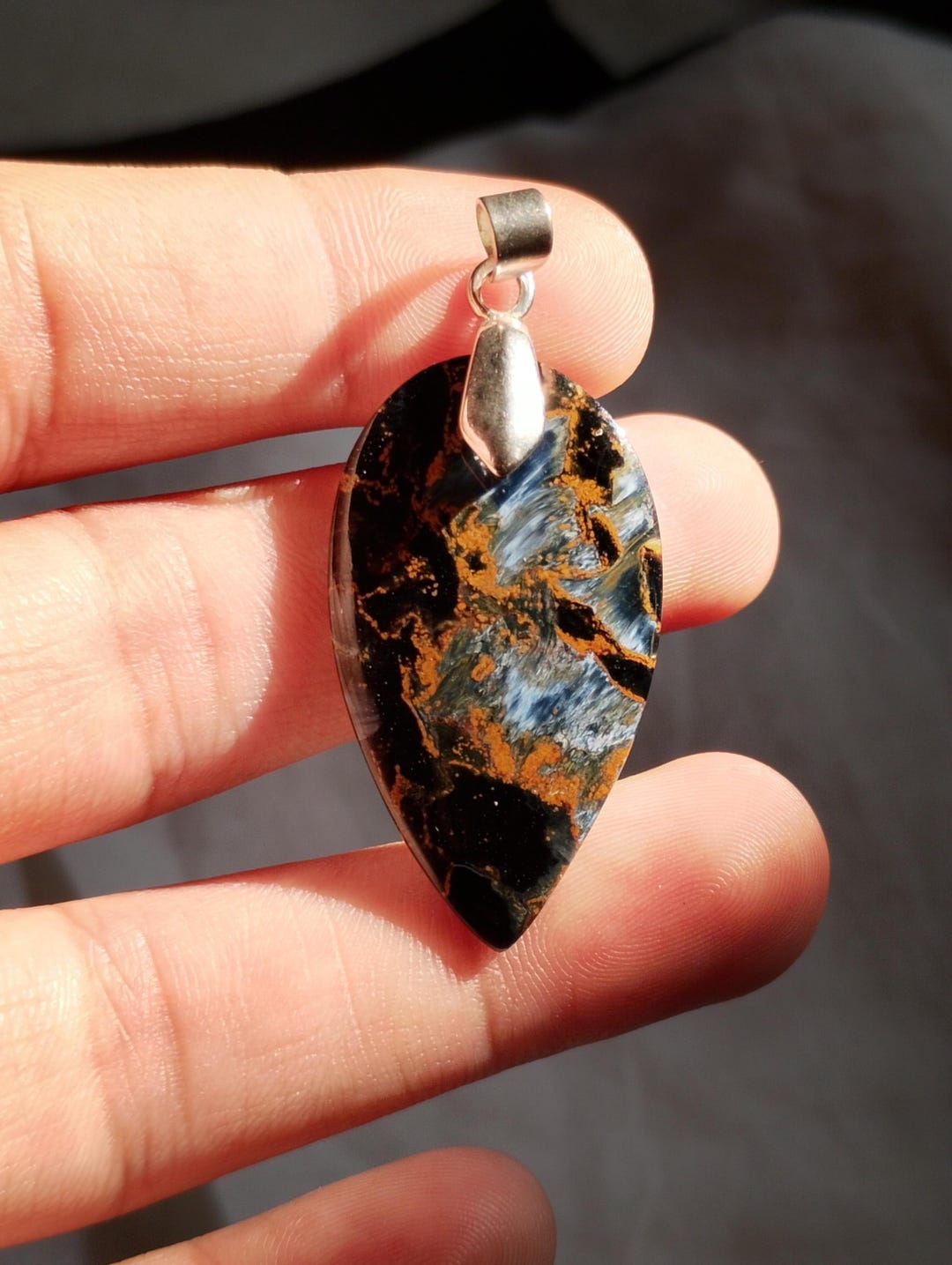 Natural Pietersite Pendant | Teardrop Crystal Necklace | Storm Stone ...