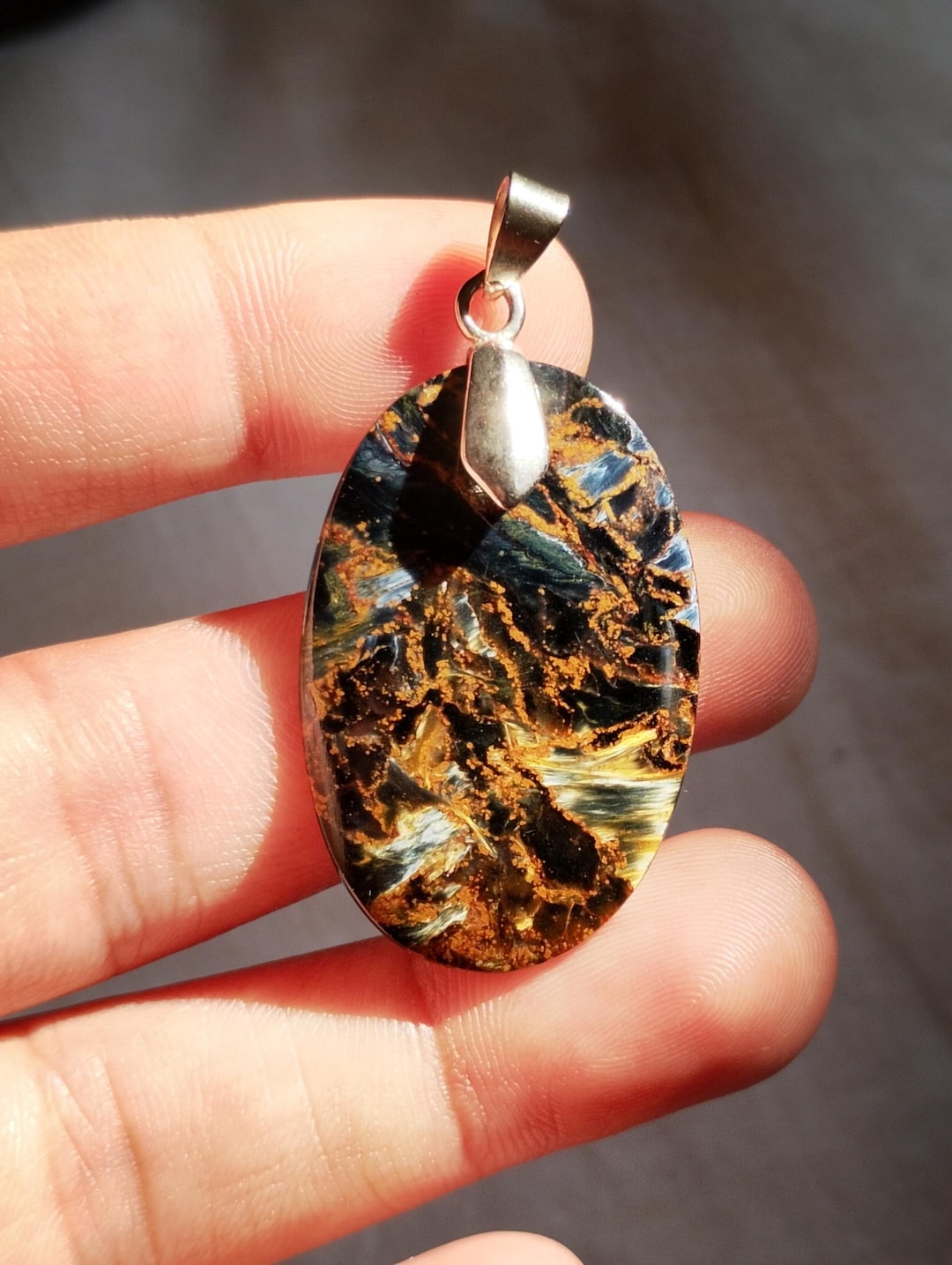 Natural Pietersite Pendant – Blue & Gold Black Swirl Gemstone Necklace ...