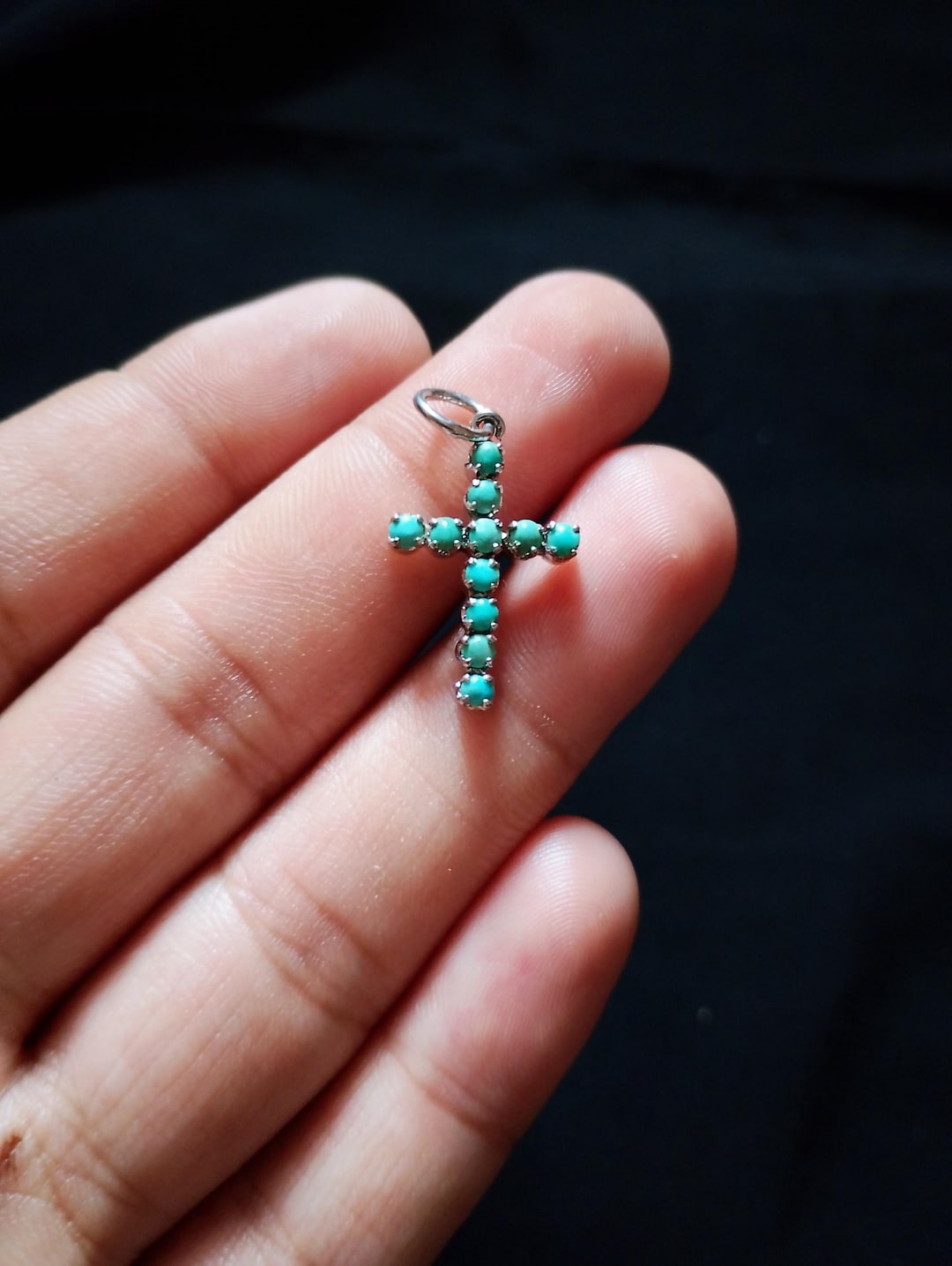 Handmade Turquoise Cross Pendant Necklace: 925 Sterling Silver Boho ...