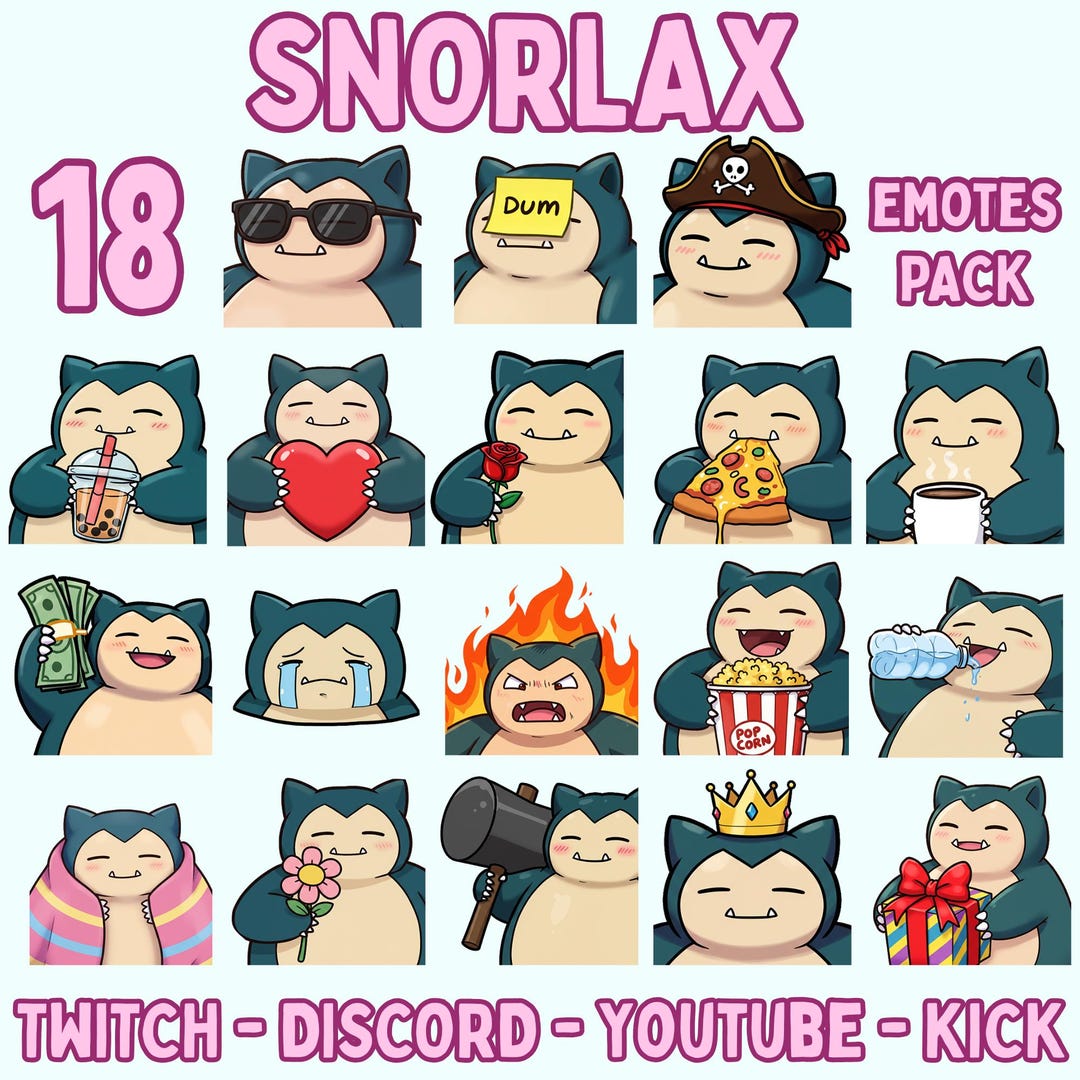 18 Snorlax Emotes Bundle | Twitch, Discord, Youtube & Kick | Cute ...