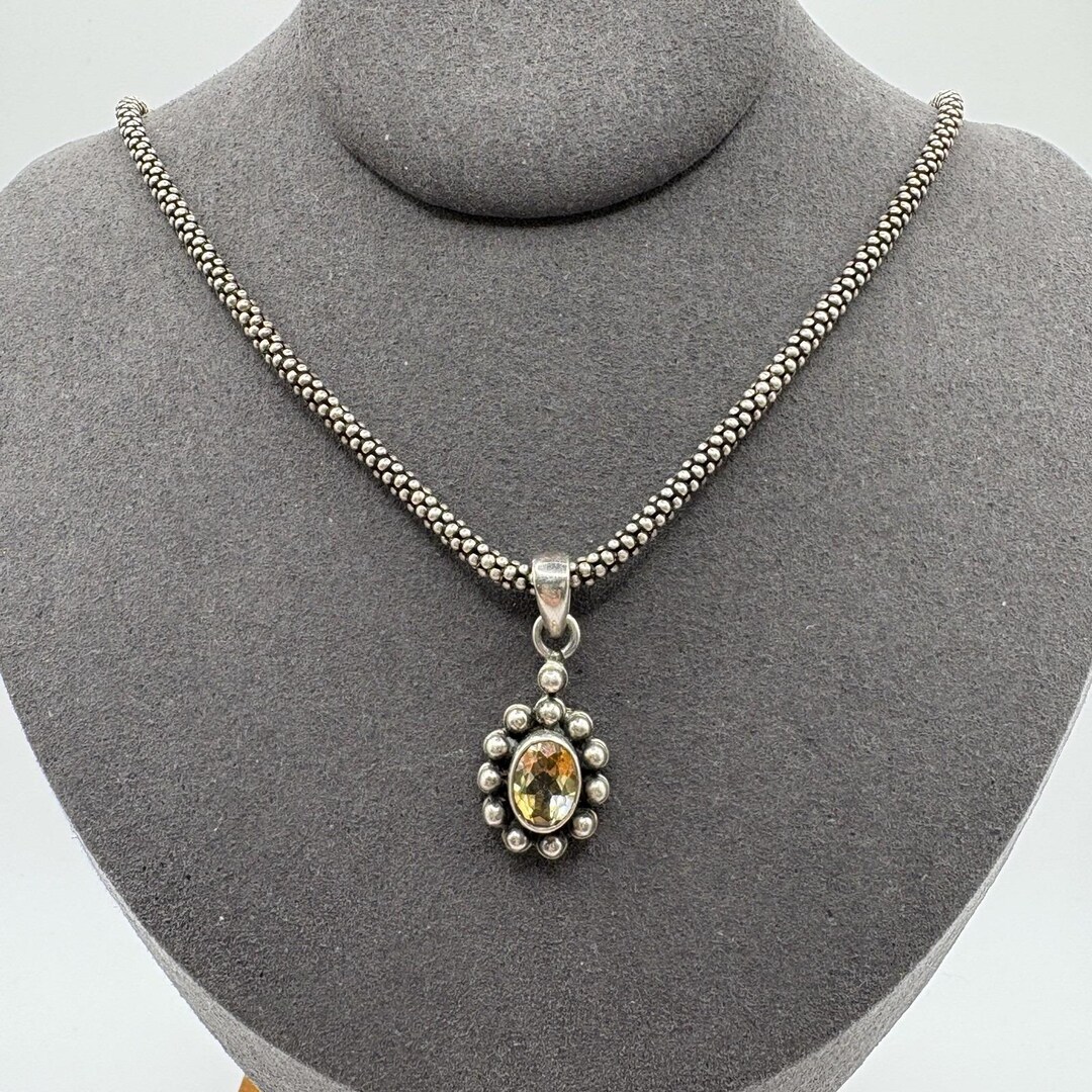 925 Sterling Silver Beaded Popcorn Chain Necklace Citrine Color Oval ...