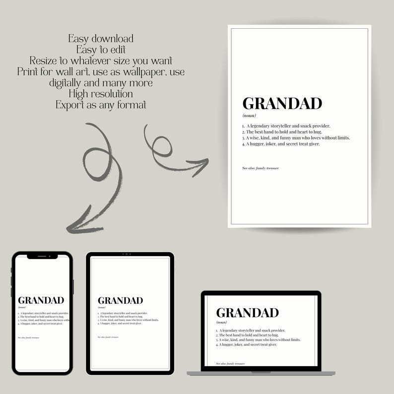 Grandad Definition Poster | Printable Wall Art | Gift for Grandad ...