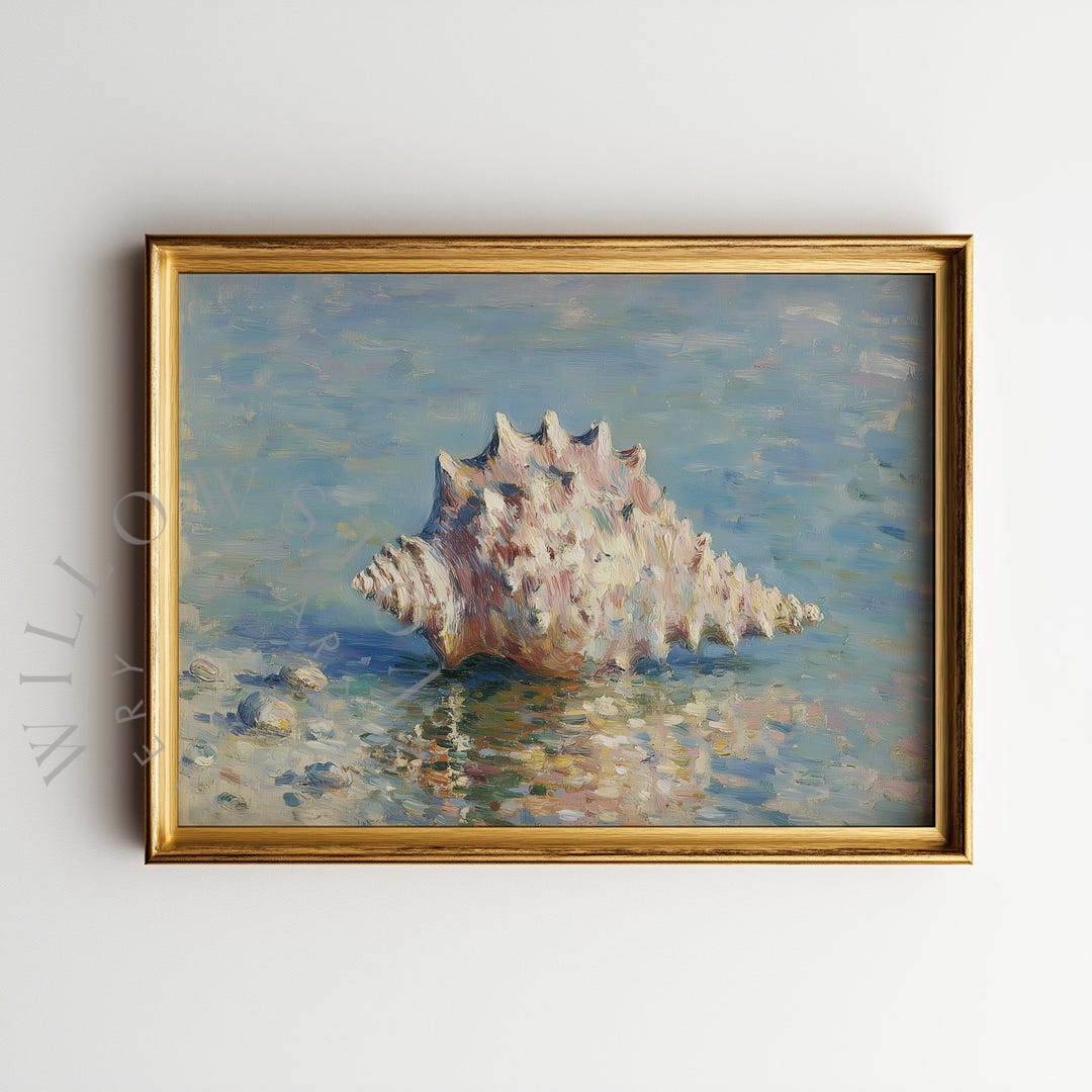 Coastal Conch Shell Painting - Gentle Beach Scene, Serene Coastal Decor ...