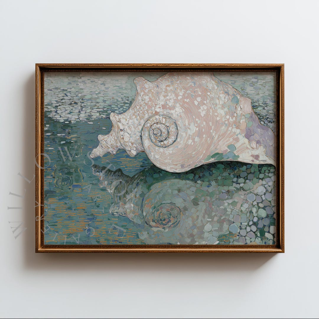 Serene Coastal Conch Shell Printable - Pastel Beach Art, Textured ...