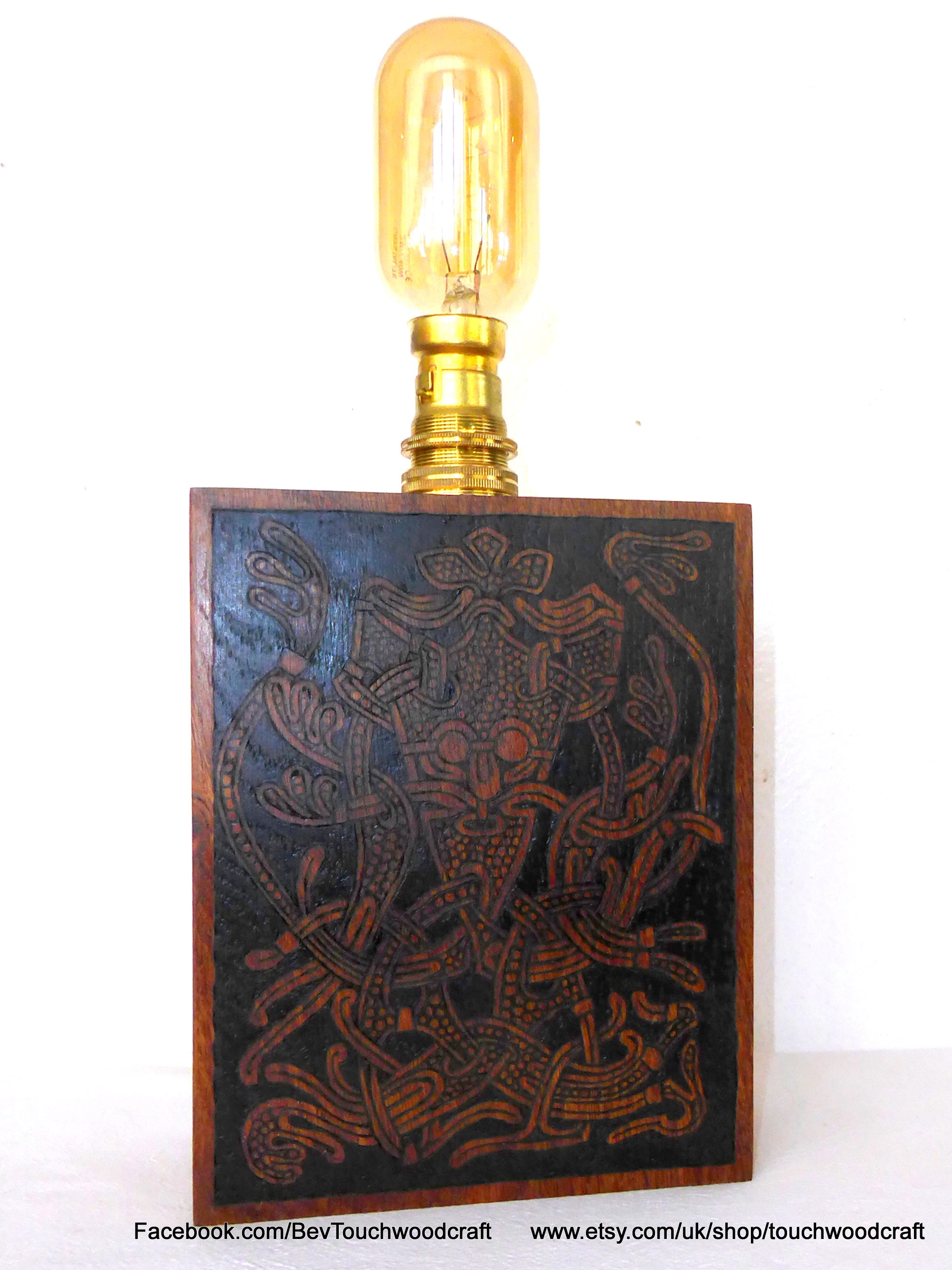 Viking Table Lamp Norse Art Solid Oak Wood Handcrafted | Etsy