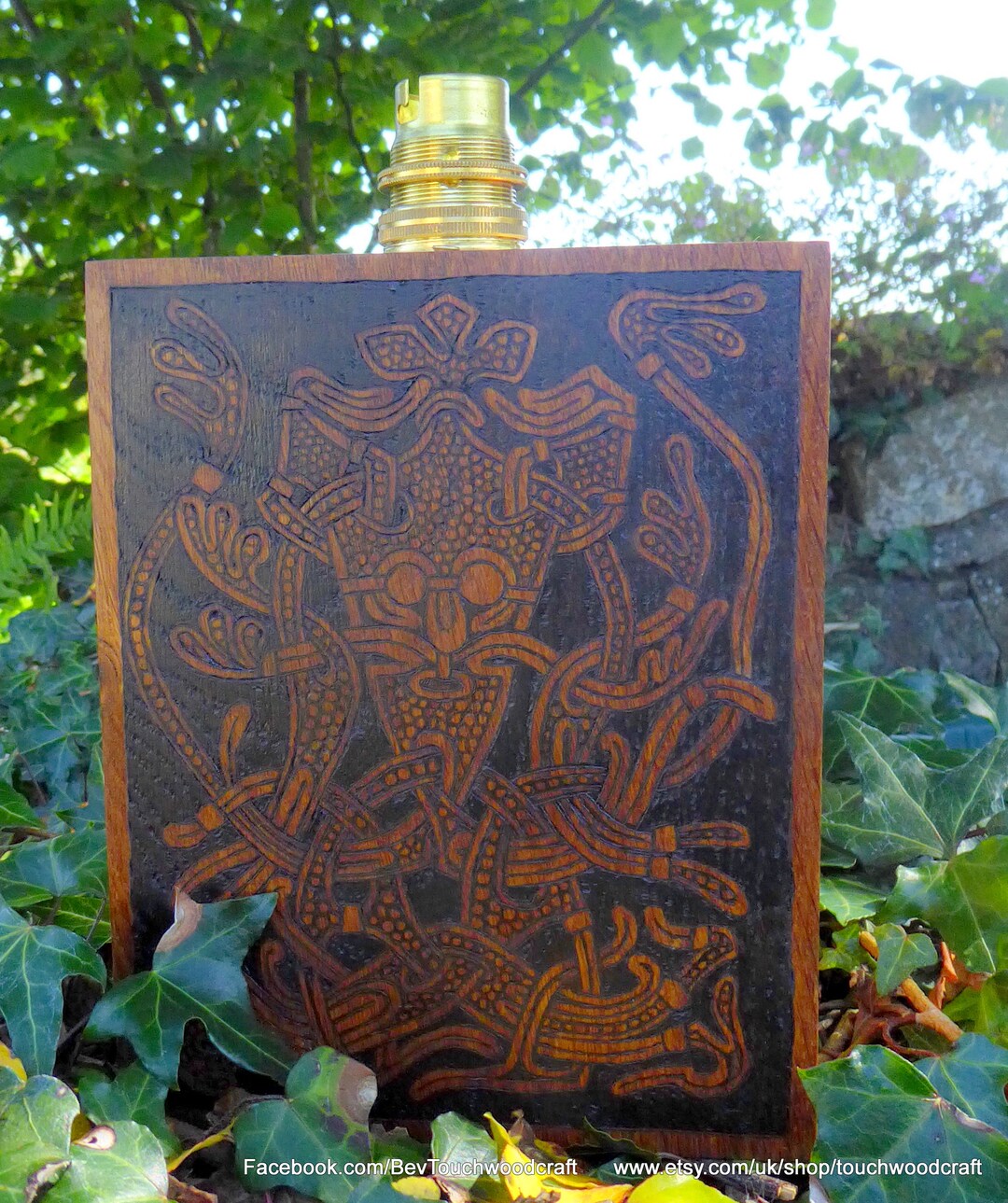 Viking Table Lamp Norse Art Solid Oak Wood Handcrafted - Etsy